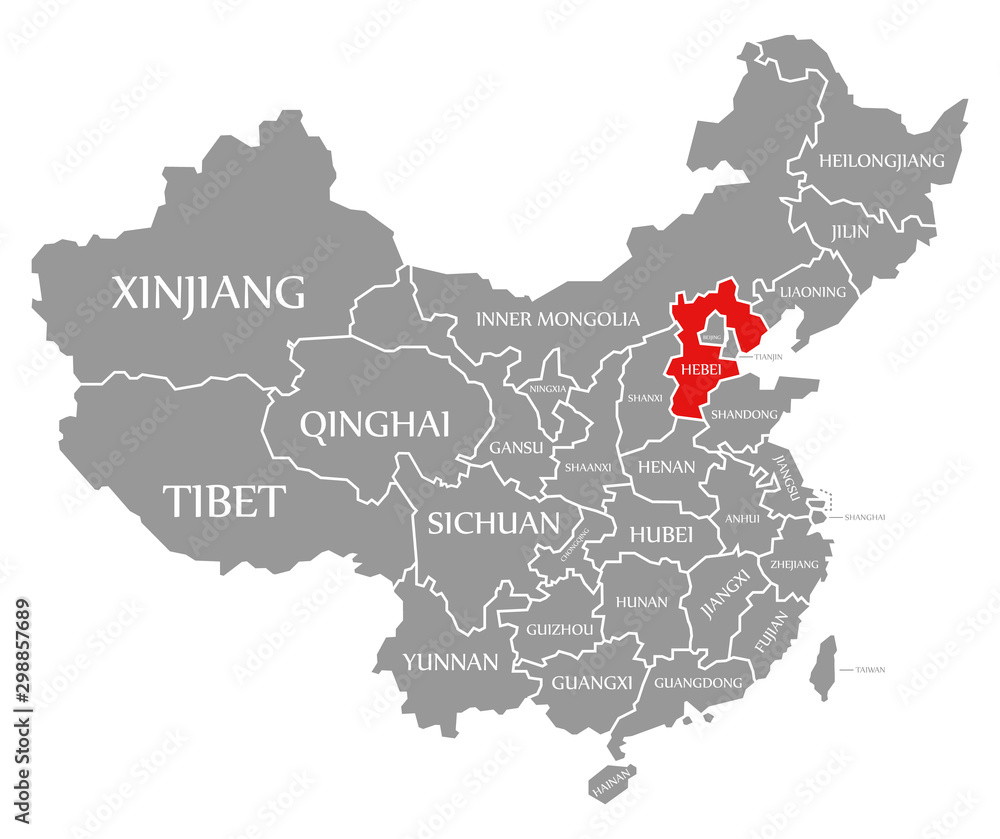 Hebei red highlighted in map of China Stock Illustration | Adobe Stock