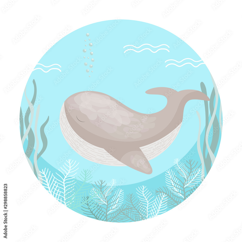 Cartoon happy whale in the deep ocean. Kids background. Marine design ...
