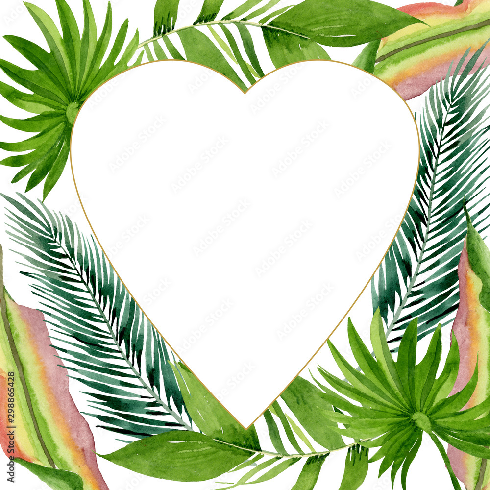 Palm beach tree leaves jungle botanical. Watercolor background ...