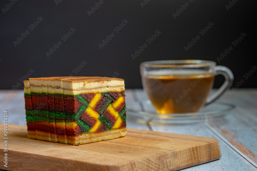Foto de Malaysian dish "Kek Lapis Sarawak" or Sarawak layered cake over ...