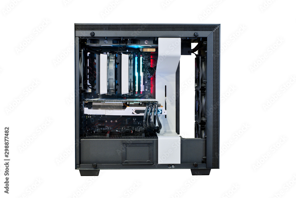 Open desktop computer PC on modify cooling version and LED RGB lighting ...
