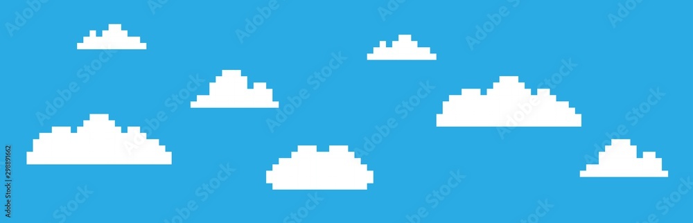 Pixel video game cloud background. 8-bit concept. Vector illustration in retro game style. Stock ...