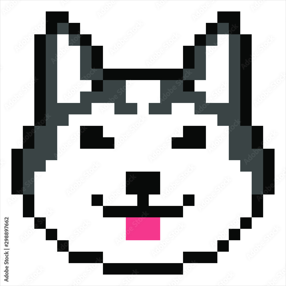 vector pixel art Siberian Husky dog isolated on white background, white ...