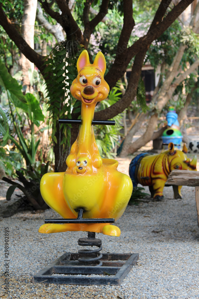 Rocking horse in a shaped of kangaroo in the park. Stock Photo | Adobe ...
