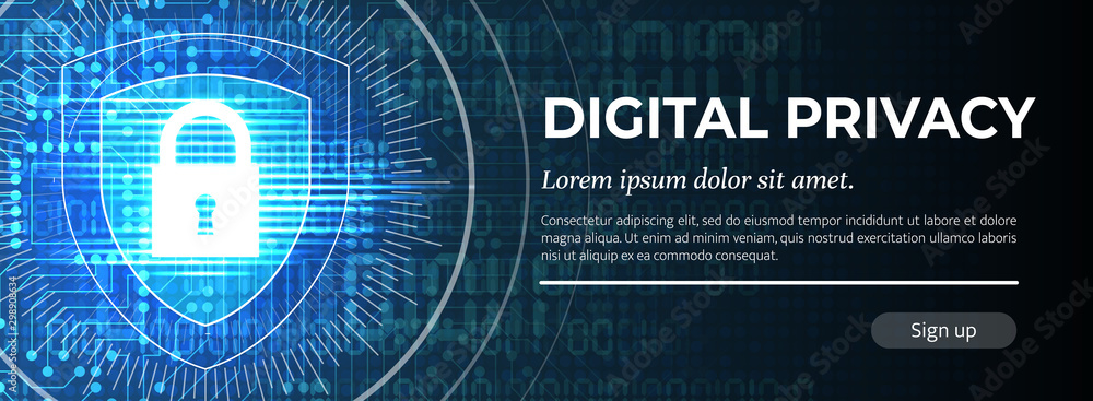 Digital Privacy on Blue Modern Background. Poster Template. Fine Vector ...