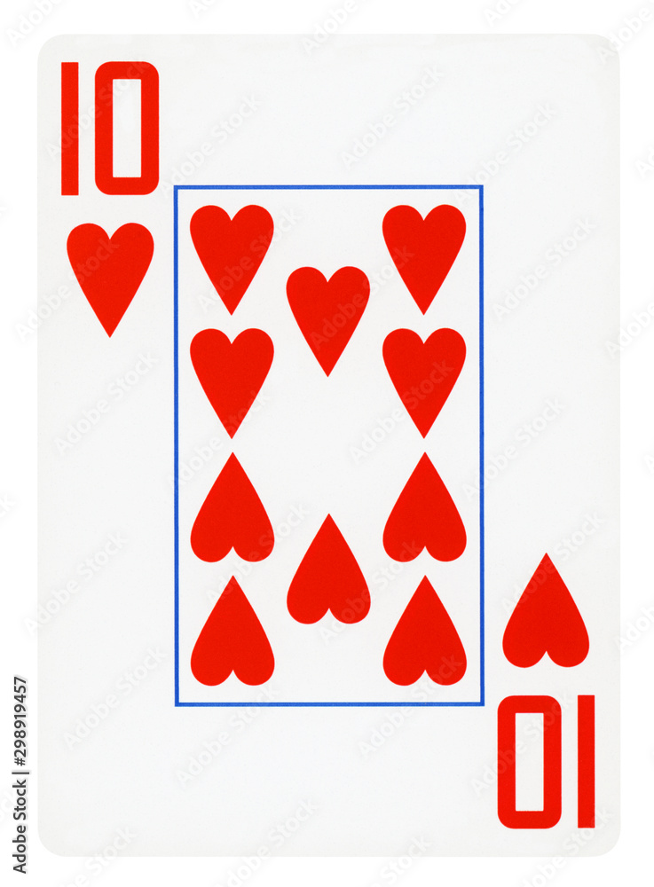 Ten of Hearts playing card - isolated on white (clipping path included ...