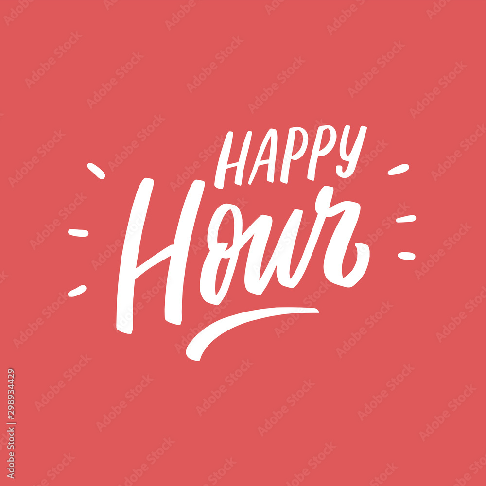 Hand drawn lettering happy hour for banner, card, poster, sale. Vector ...