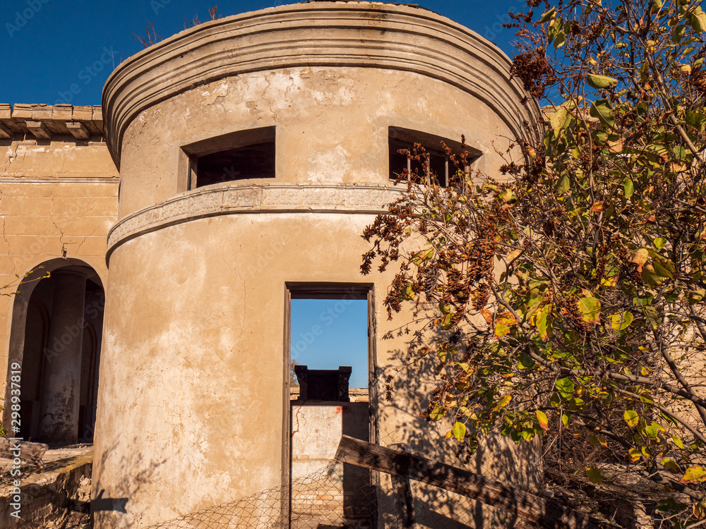 Halloween in cult place Mortuary or Pantheon. Ancient ruined building ...