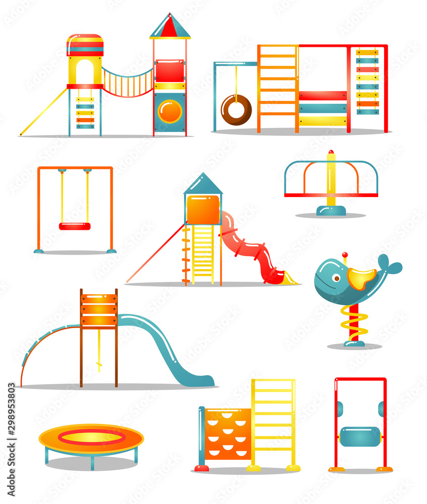 Set of different kid s playground equipment. Vector illustration in ...