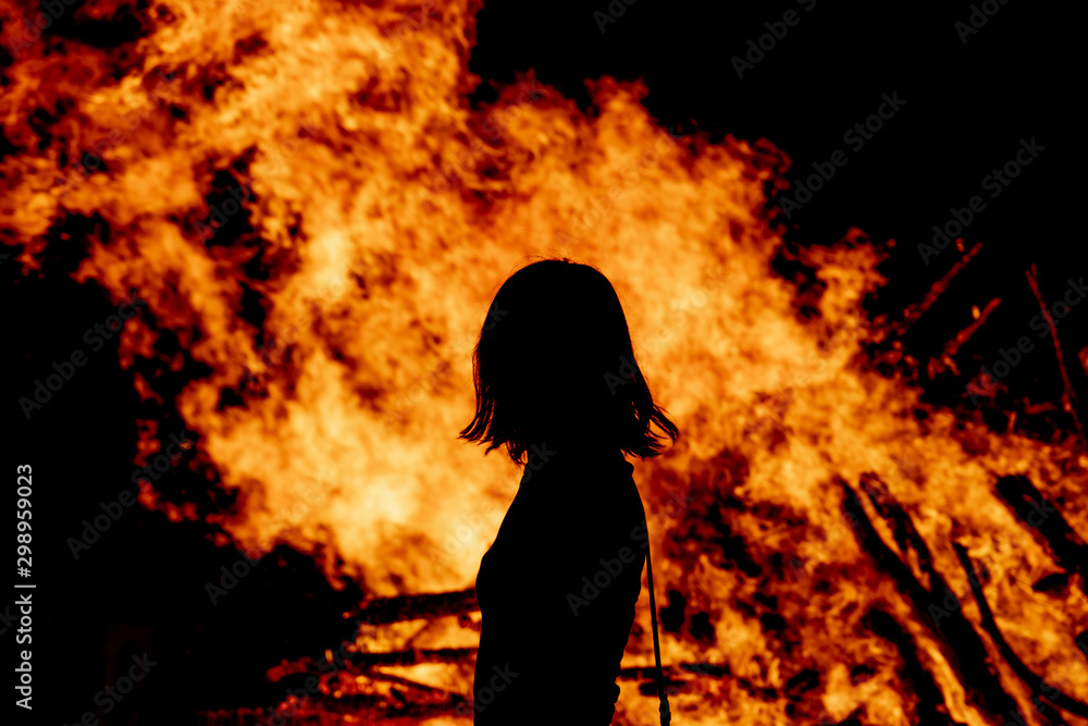 People watching fire burning at night Stock Photo | Adobe Stock