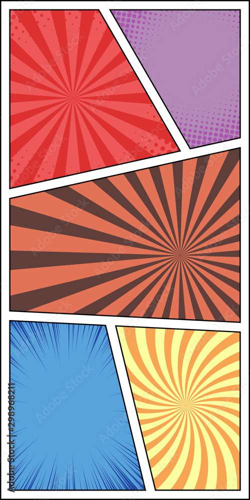 Vector comic book page template with different backgrounds. Pop art ...
