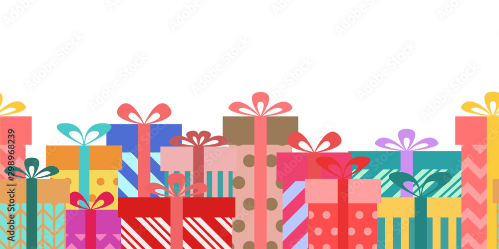 Vector seamless border illustration with colorful gift boxes Stock ...