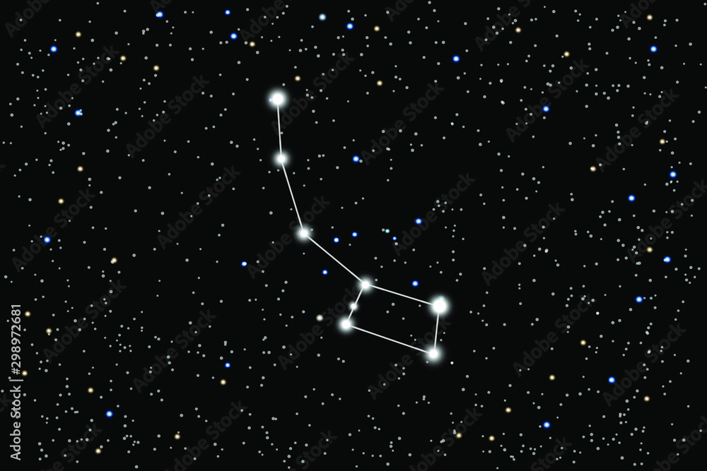 Vector illustration of the constellation Lesser Bear on a starry black ...
