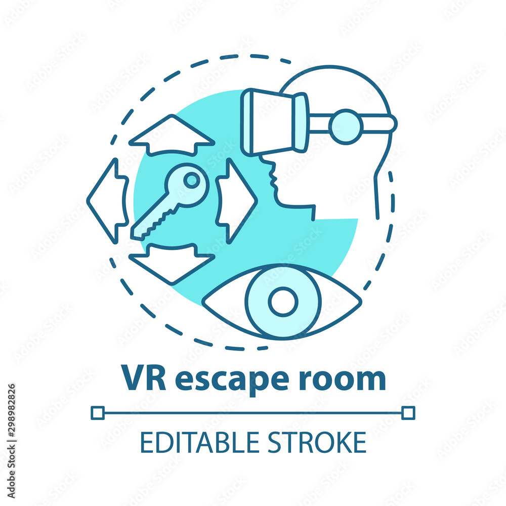 Vr escape room concept icon. Modern virtual reality quest idea thin ...
