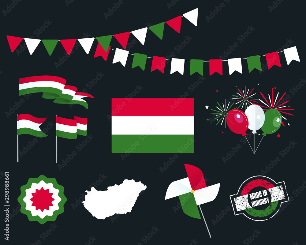 National holiday. Independence Day of Hungary, set of vector design ...