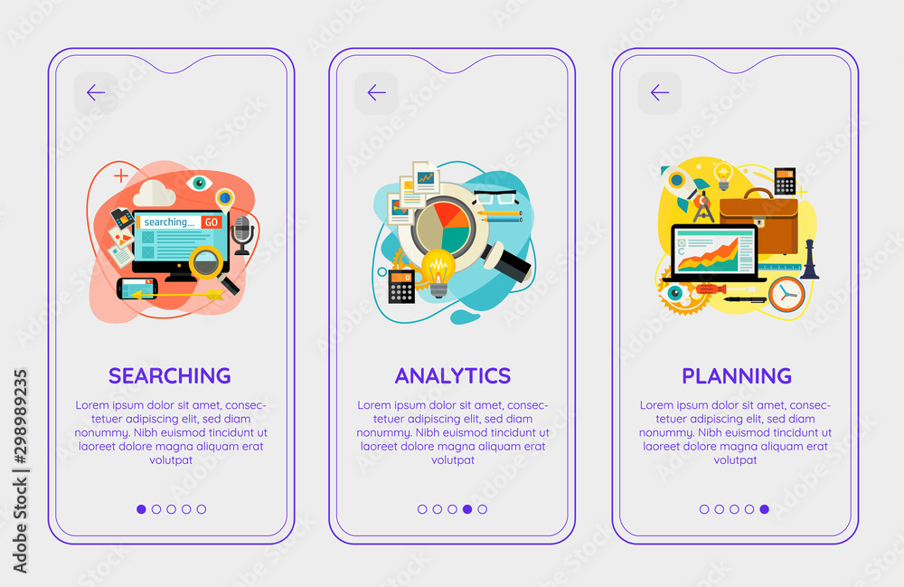 Flat design responsive Analytics and Planning UI mobile app splash ...