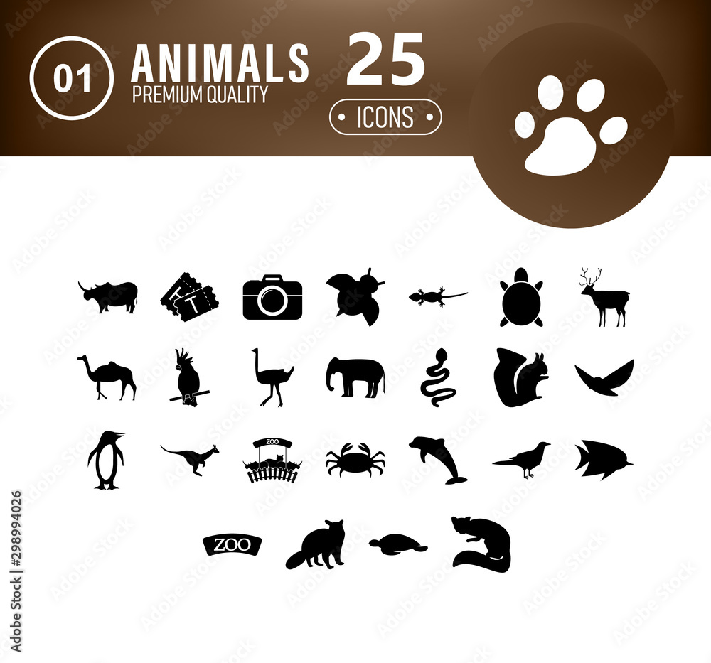 Zoo animals. Set of modern vector line design icons and pictograms of ...