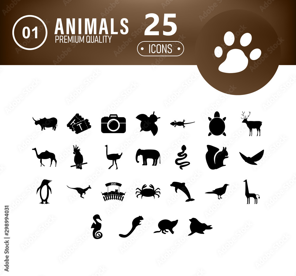 Zoo animals. Set of modern vector line design icons and pictograms of ...