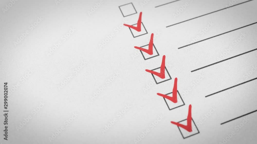 Checkbox list on white paper with appearing check marks Stock Video ...