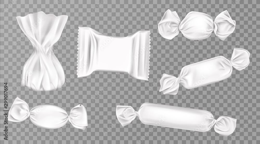 White candy wrappers set. Blank package for lollipops, chocolate ...