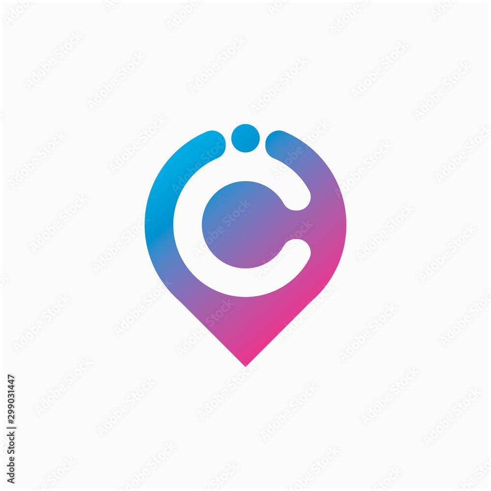 Simple literal letter C with PIN location icon logo. molecule Logo ...
