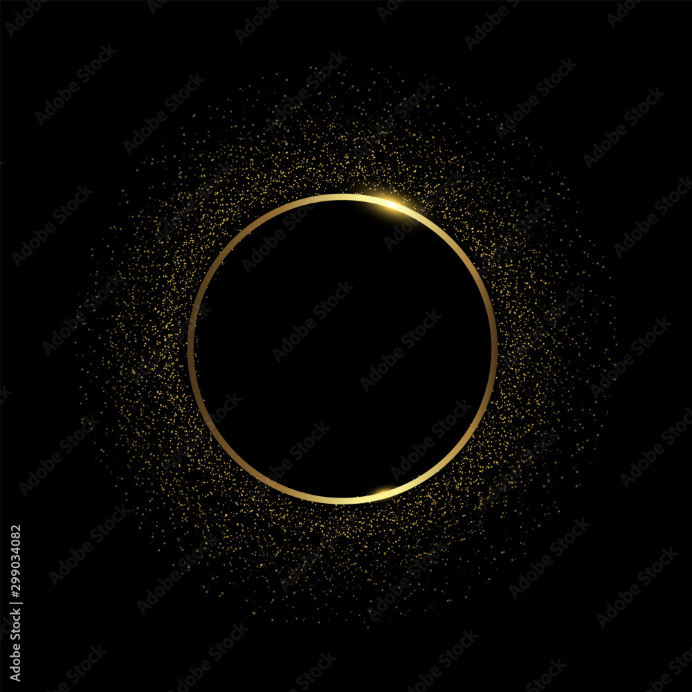 Abstract round glowing lights and gold sparkles on transparent ...