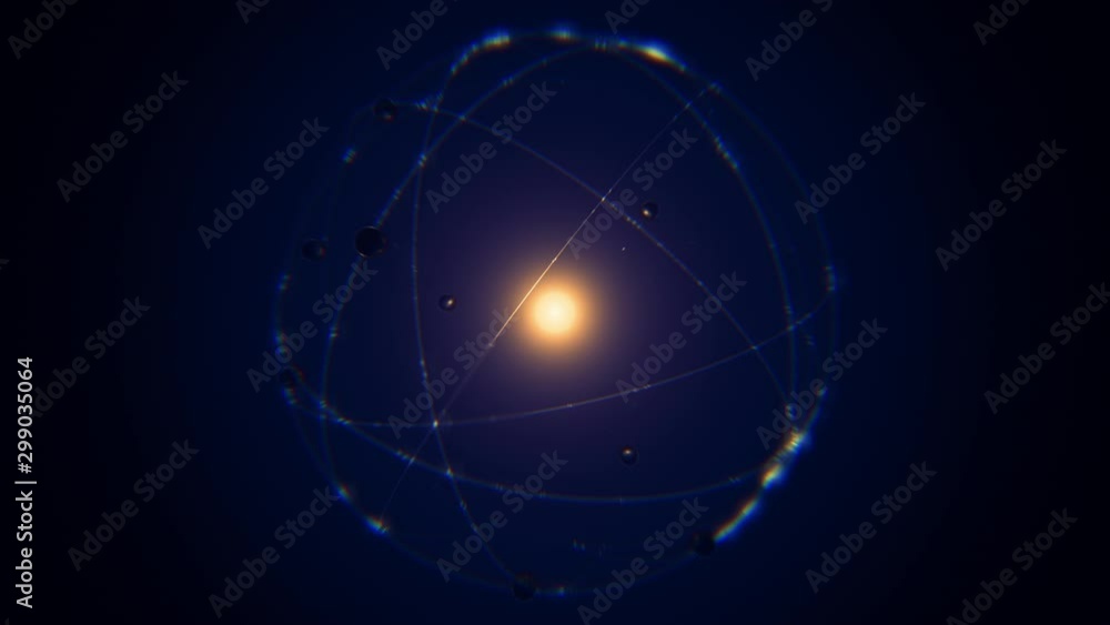 Video „seamlessly looping blue golden atom concept animation shining ...