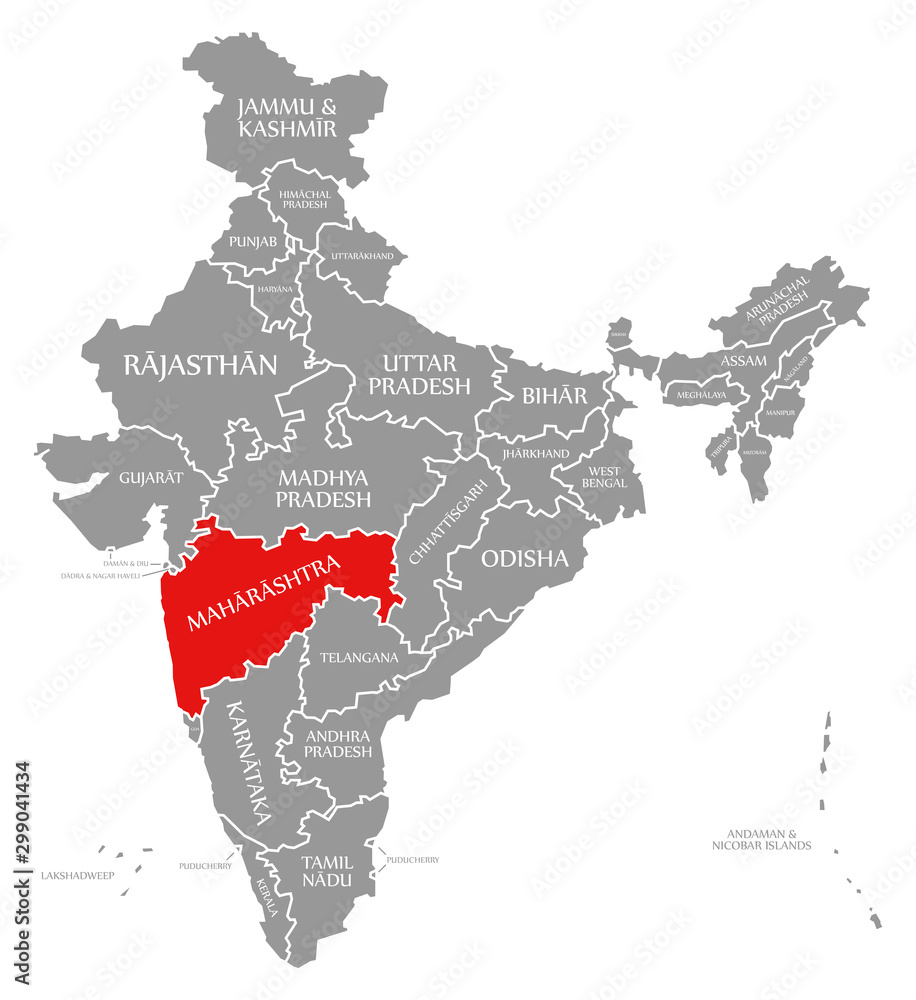 Maharashtra red highlighted in map of India Stock Illustration | Adobe ...