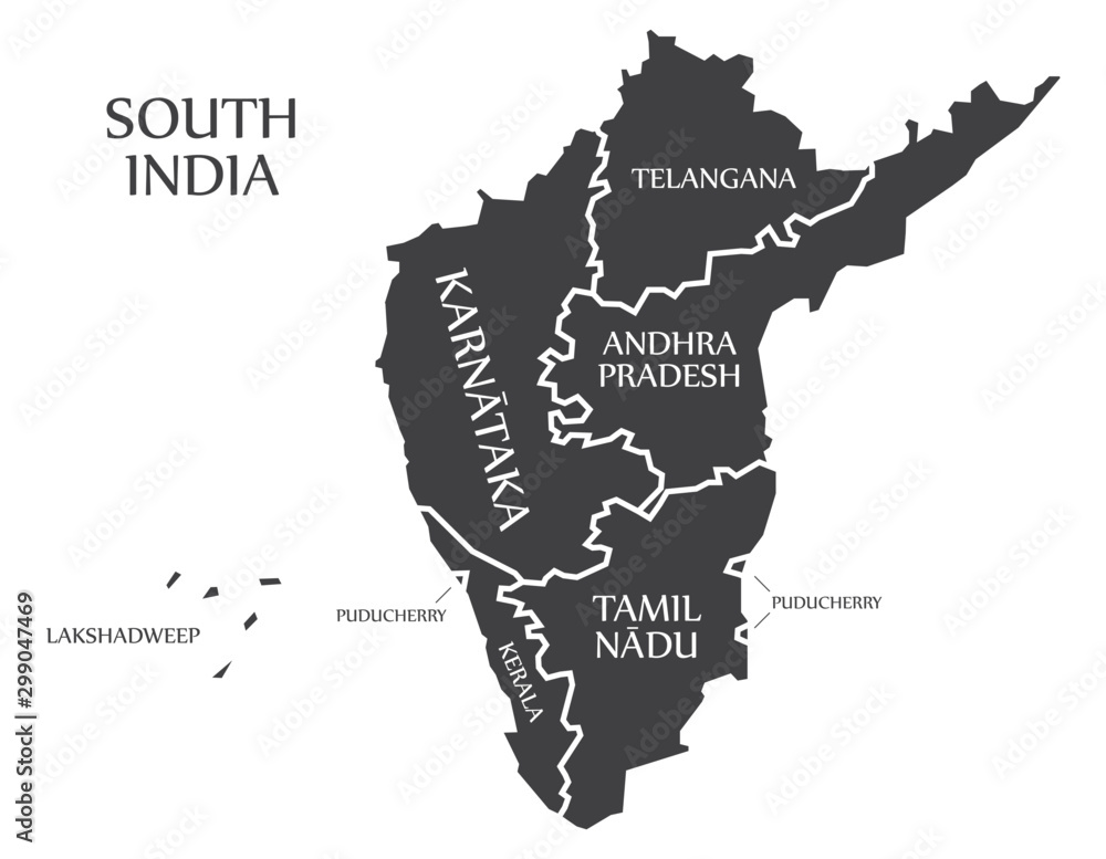 South India region map labelled black illustration Stock Vector | Adobe ...