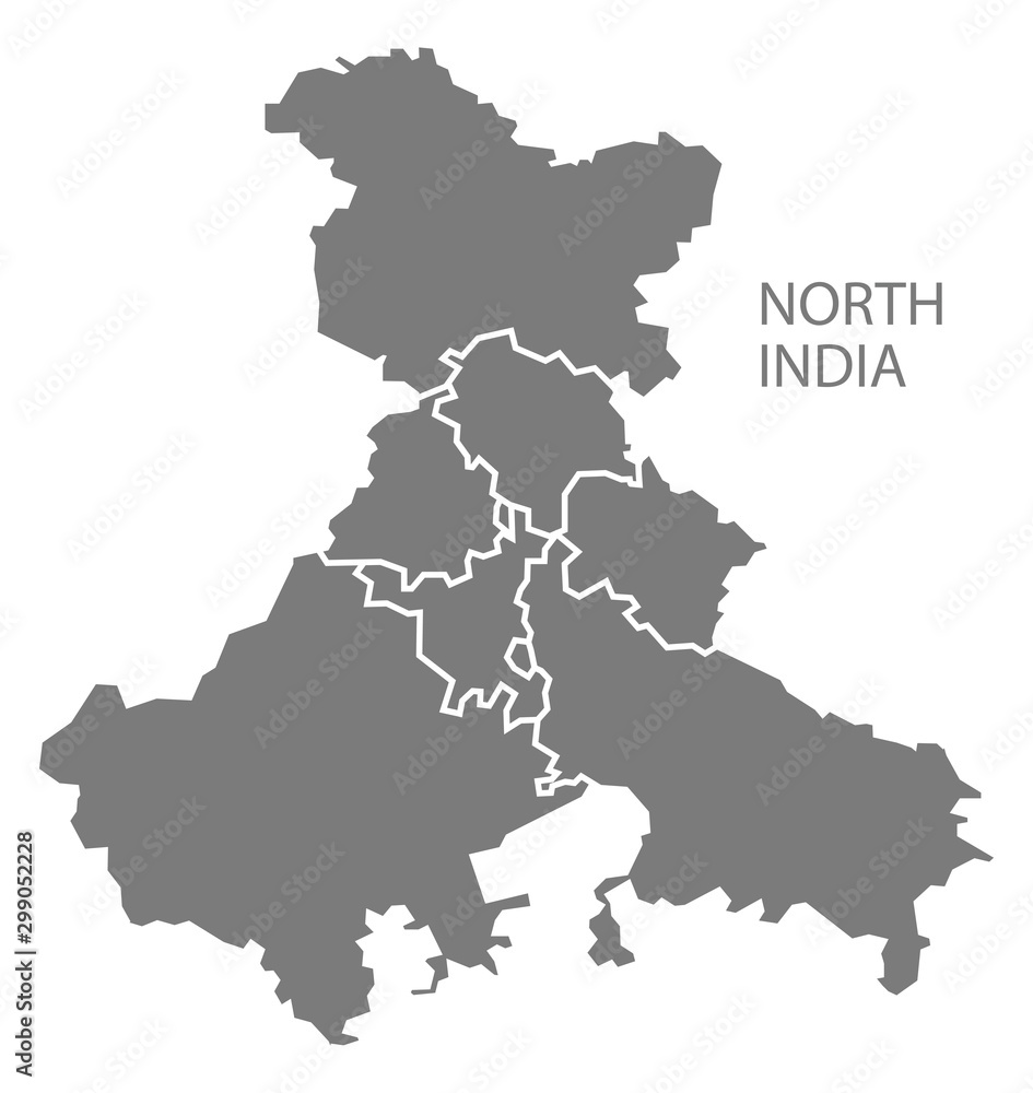 Fototapeta mapa świata dla dzieci North India gray region map ...