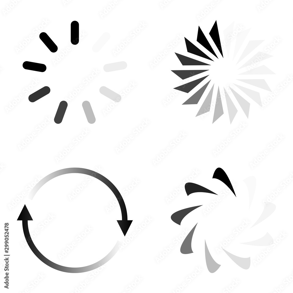 Set of load icons on a white background. Circle the clipboard buffer or preloader. Vector ...