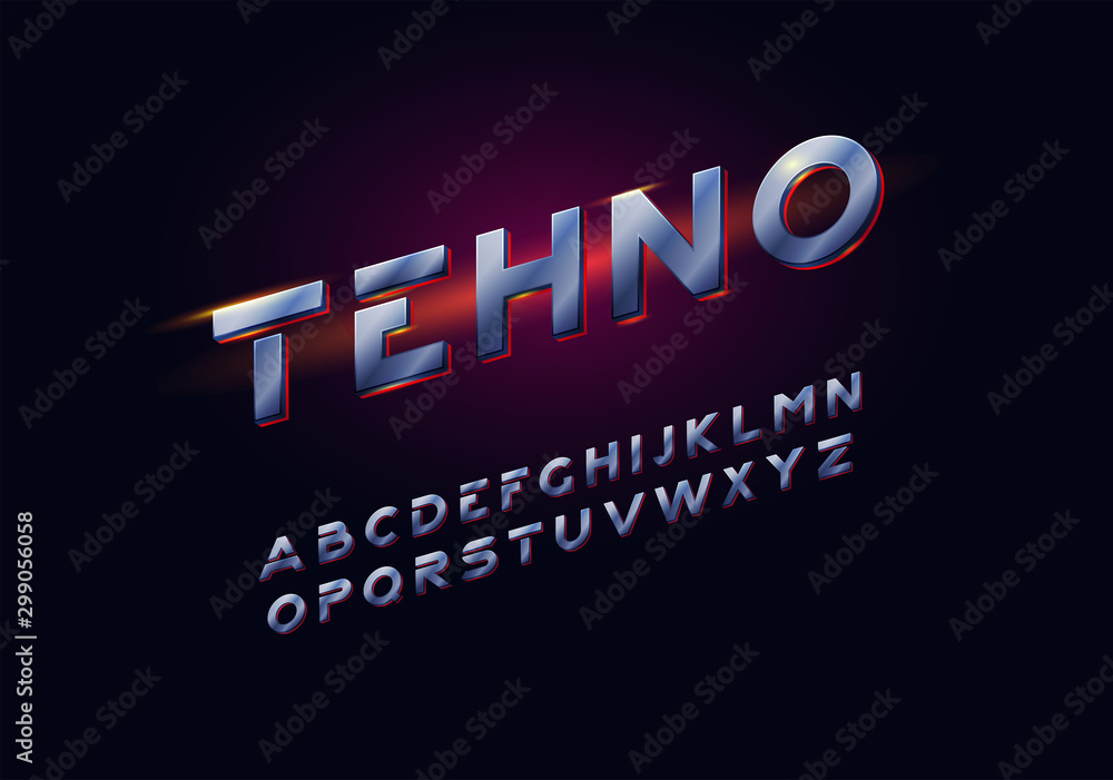 Stylish silver metal alphabet font in sci fi style. Typography modern ...