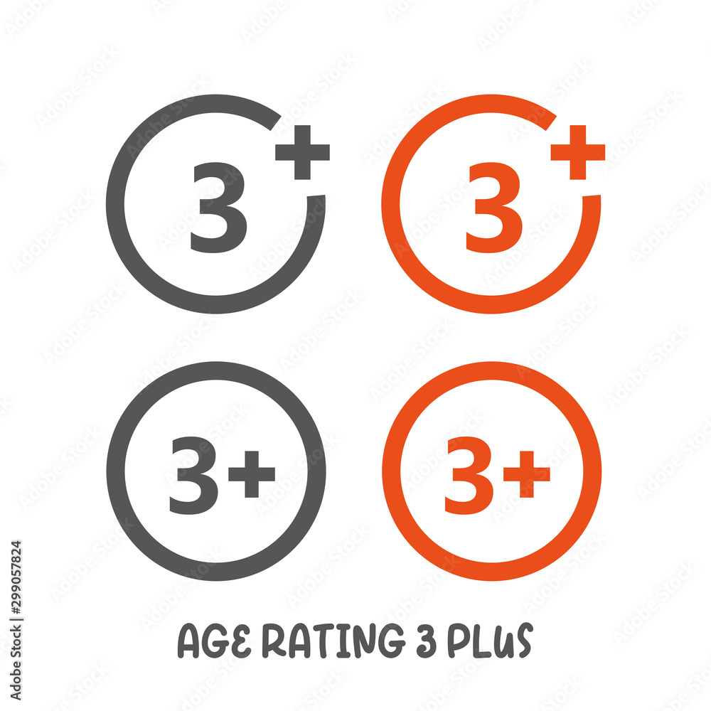 Age rating 3 plus movie icon. Under 3 years sign mark simple flat style ...