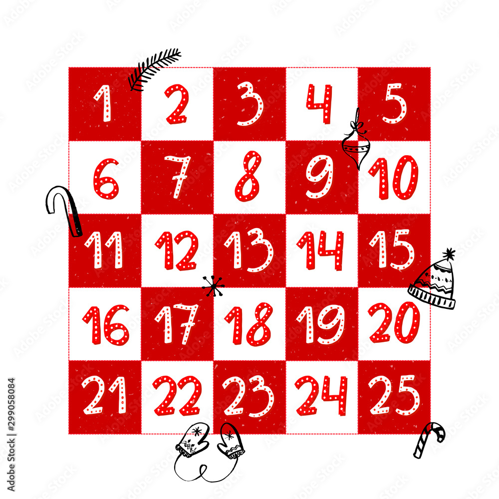 Christmas advent calendar design, hand drawn style illustration ...