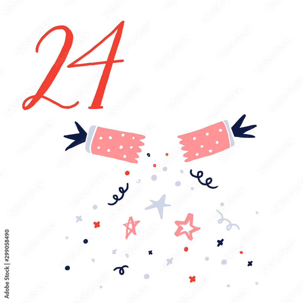 Advent calendar, day 24. Cute hand drawn illustration, large ...
