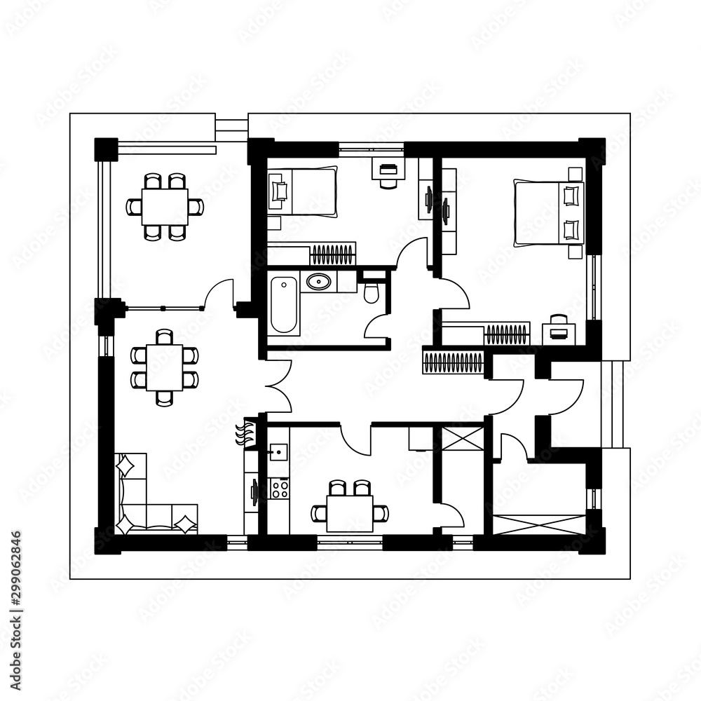 Architectural floor plan of a house. The drawing of the cottage ...