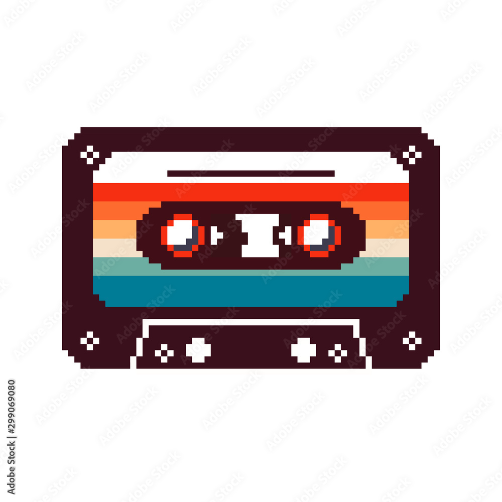 Cassette tape. Retro vintage mixtape . Vector pixel art illustration. 8 ...