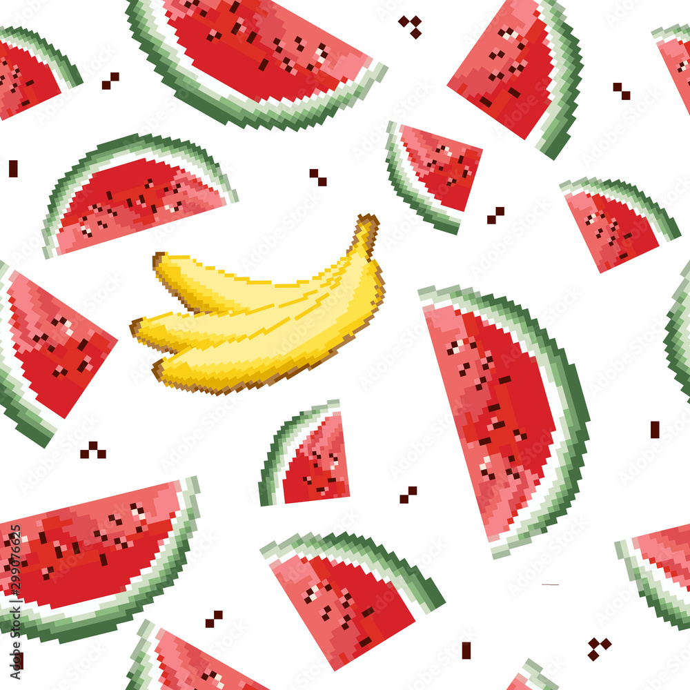 Watermelon pattern vector. Pixel art. 8 bit. Cute seamless vector ...