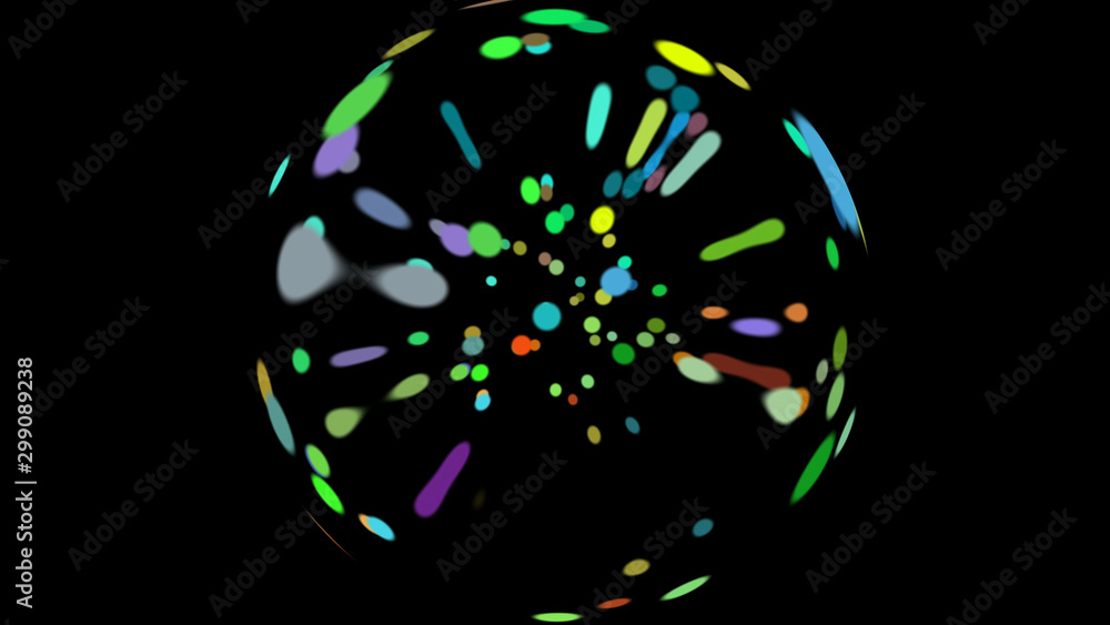 Confetti in a glass sphere moving to left of the frame. Colorful Dots ...