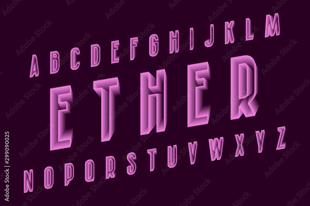 Ether alphabet of purple translucent letters. 3d vibrant font. Isolated ...