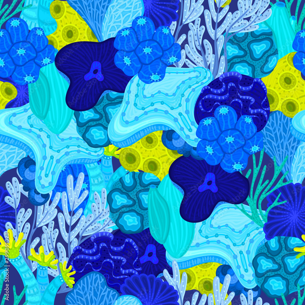 Vector seamless pattern with corals. Background with colorful sea or ...