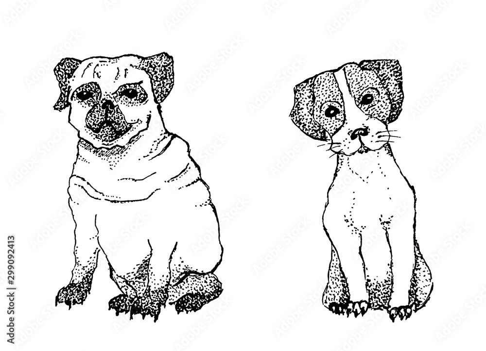 Multiple Dogs Clipart Black And White