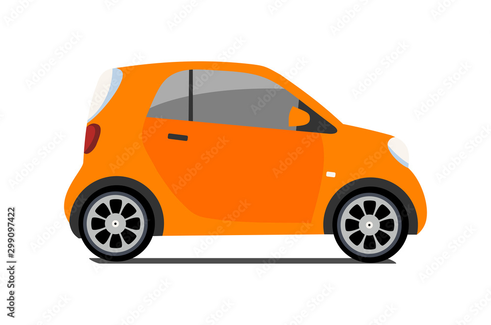 Car sharing logo, vector city micro orange car. Eco vehicle cartoon ...
