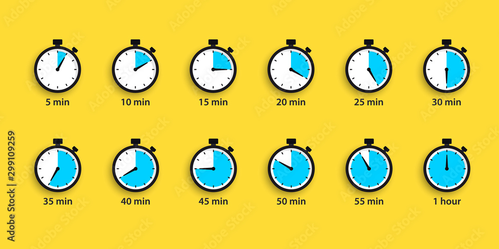 Set of simple timers. Countdown Timer vector icons set. Stopwatch icons ...