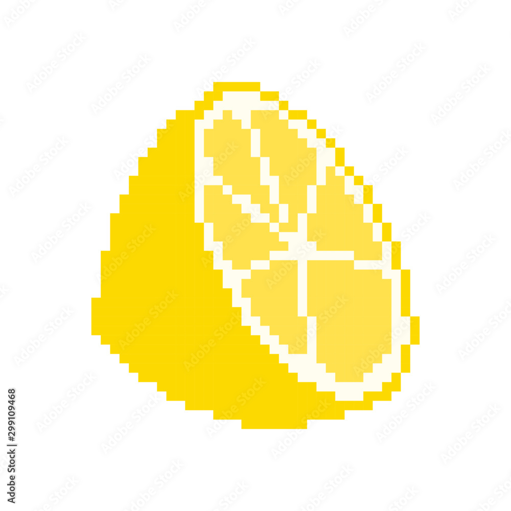 Lemon in cut pixel art icon, fruit logo. Isolated vector illustration ...