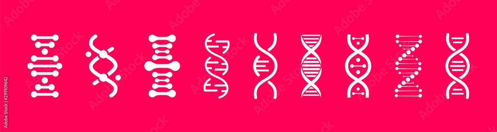 Set of DNA icons. Life gene model bio code genetics molecule medical ...