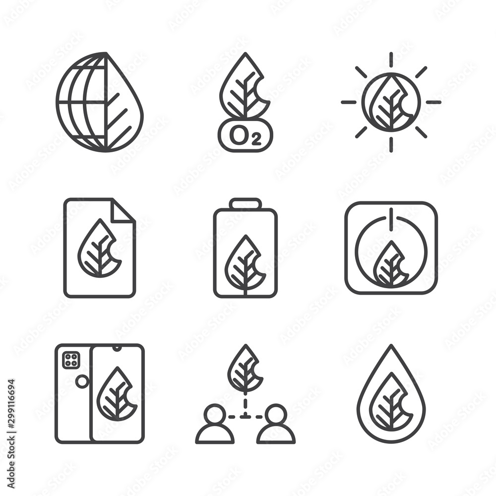 Ecology and natural icon set outline include earth, ecology ...
