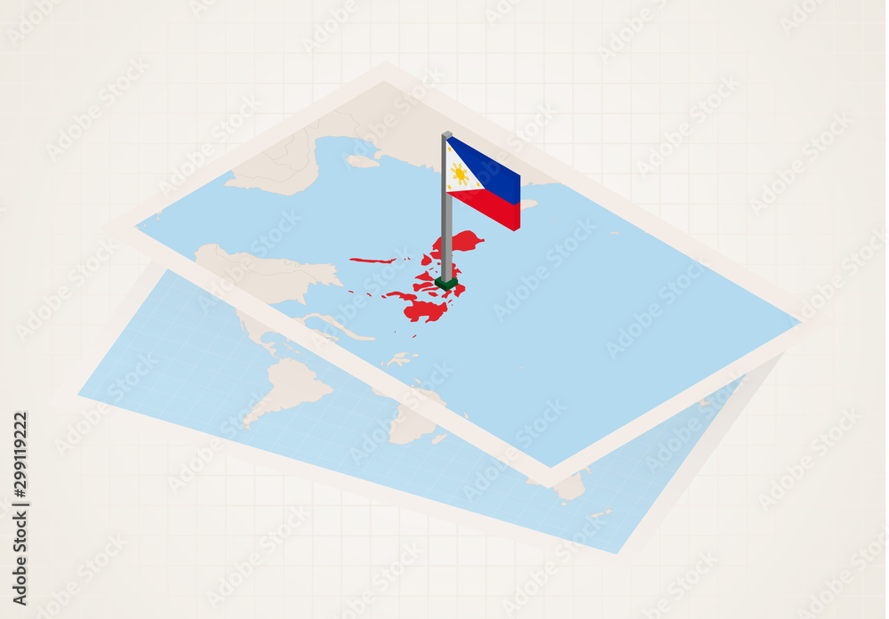 Philippines selected on map with isometric flag of Philippines. Stock ...