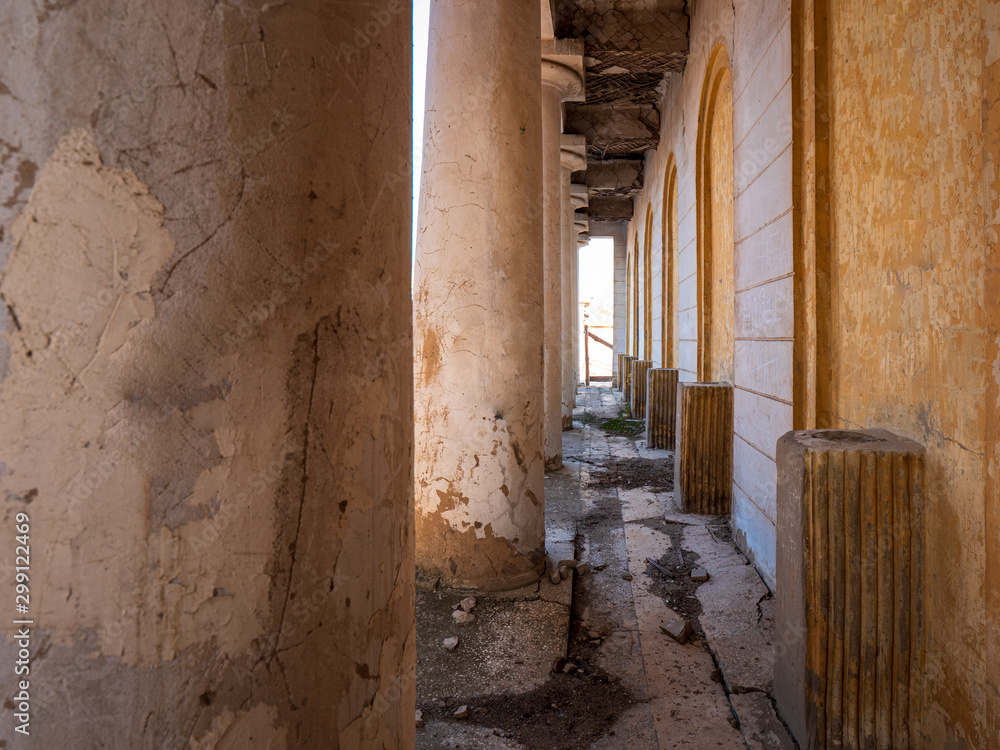 Halloween in cult place Mortuary or Pantheon. Ancient ruined building ...