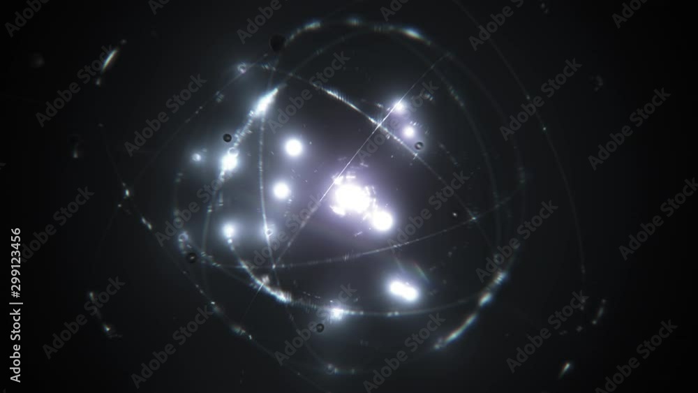 seamlessly looping white silver atom concept animation shining glowing ...